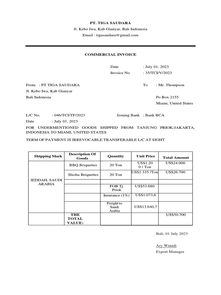 Invoice - Packing List - Shipping instruction - Certificate of origin ...