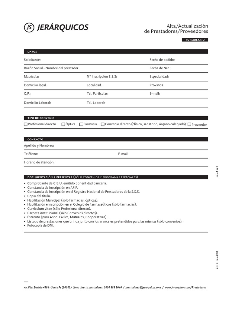 Alta/Actualización de Prestadores/Proveedores: Formulario | PDF | Economias