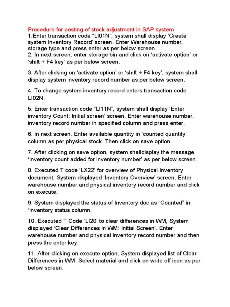 SAP Stock Adjustment Procedure | PDF