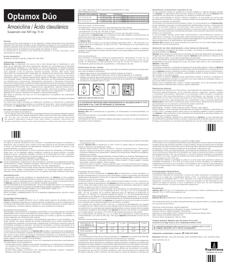 Dosis y uso de Optamox Dúo en niños | PDF