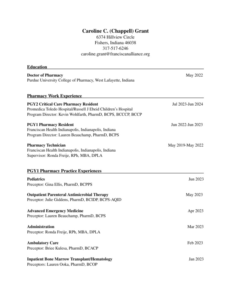 Cgrant CV | PDF | Pharmacy | Pharmacist
