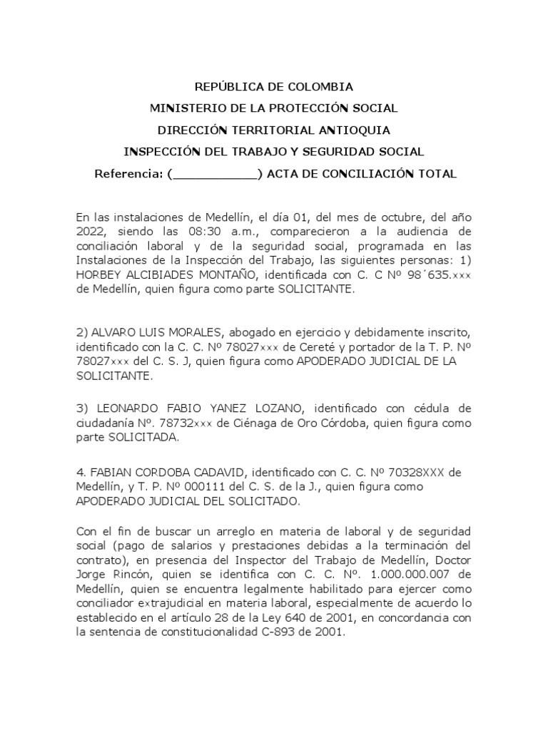 Conciliación Laboral en Medellín 2022 | PDF