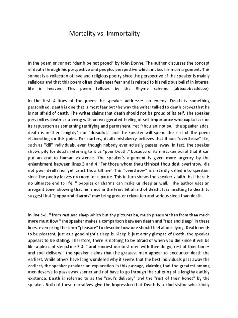 Mortality Vs Immortality | PDF | Death | Poetry