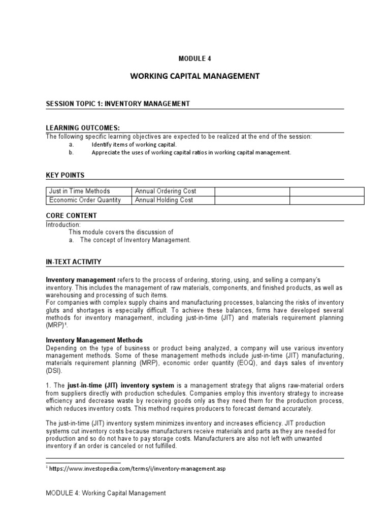 BAFINMAX Working Capital Management Inventory | PDF | Lean Manufacturing | Inventory