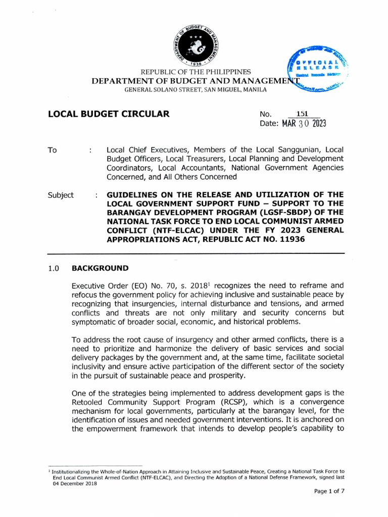 Local Budget Circular No 151 Dated Mar 30 2023 PDF | PDF | Government ...