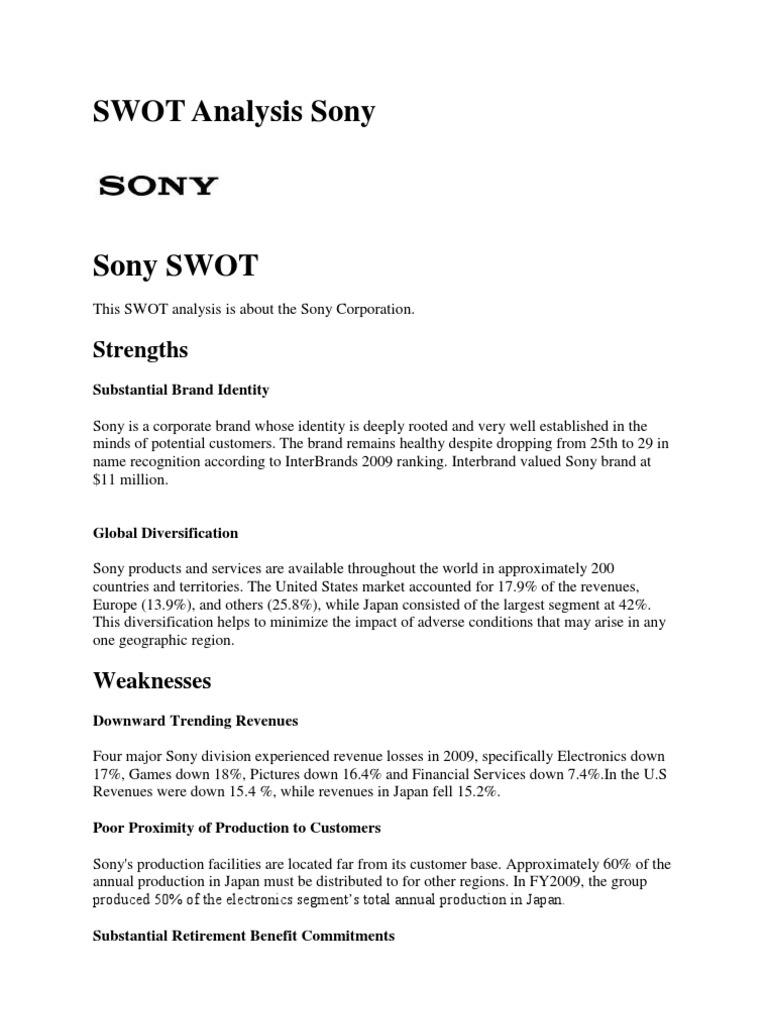 SWOT Analysis Sony | PDF | Sony | Bric
