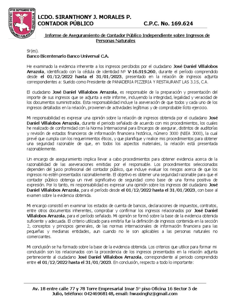 Informe Certificacion de Ingresos | PDF | Contador