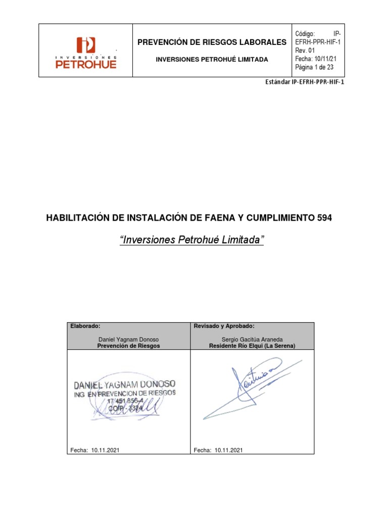 Habilitacion de Faena y Cumplimiento 594 | PDF