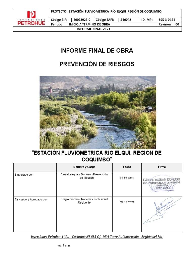INFORME FINAL DE OBRA RÍO ELQUI | PDF | Seguridad y salud ocupacional ...