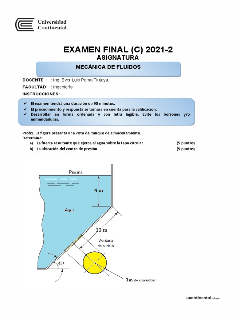 Examen Final-2021-II-MECÁNICA DE FLUIDOS I-C | PDF