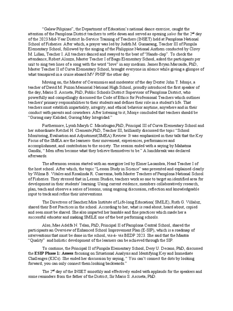 Narrative Day 2 Inset | PDF | Cognition