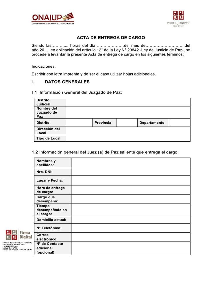 Formato de Entrega de Cargo | PDF