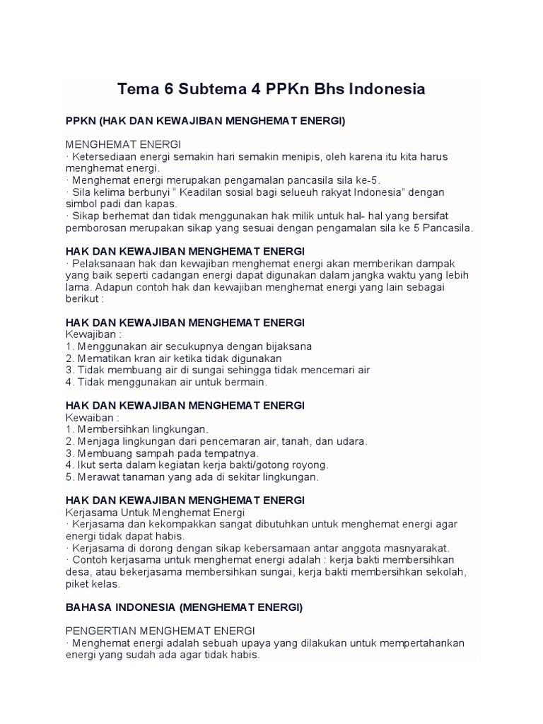 Tema 6 Subtema 4 PPKN Bhs Indonesia | PDF