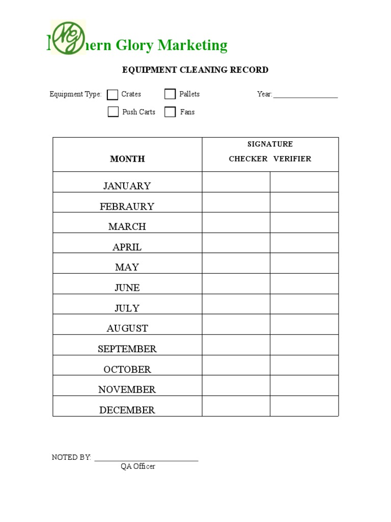 EQUIPMENT CLEANING RECORD (Once A Month) | PDF