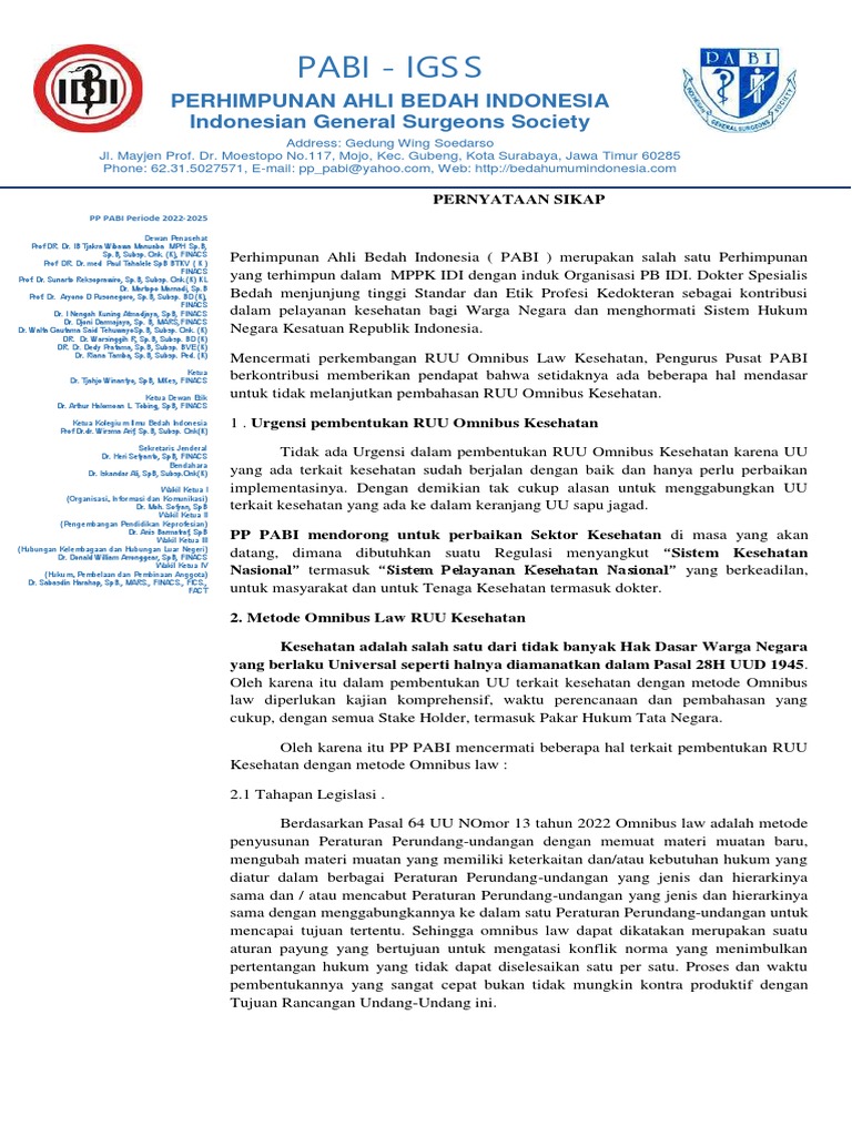 Pernyataan Sikap PP PABI Omnibus | PDF