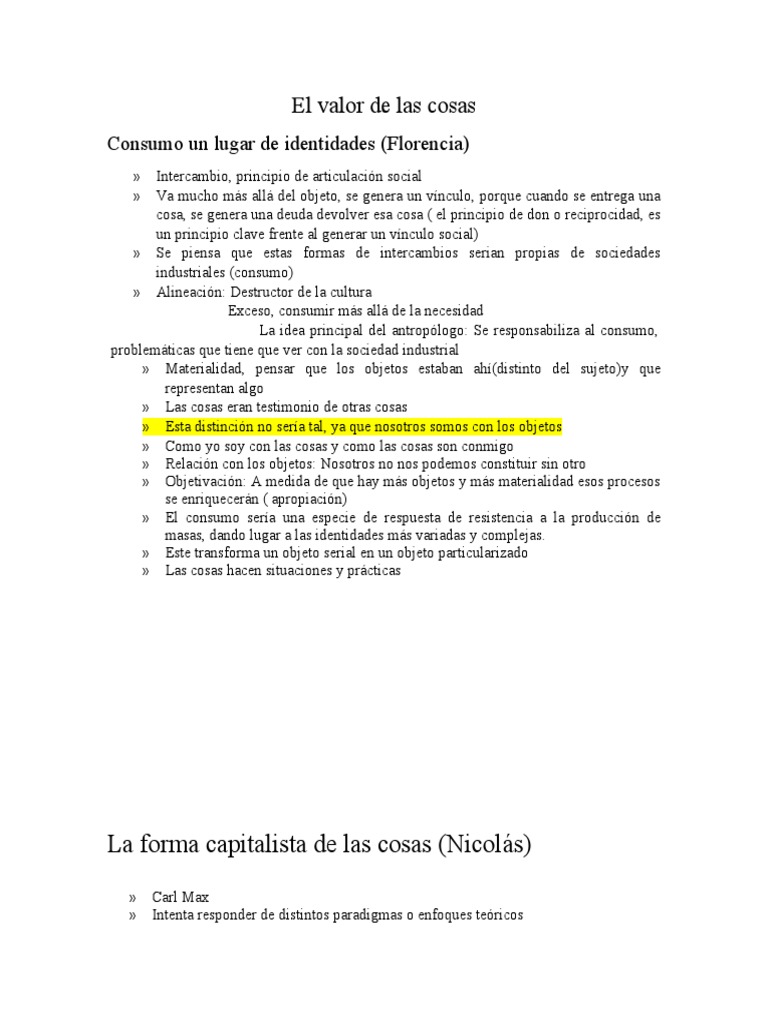 El Valor de Las Cosas: Consumo Un Lugar de Identidades (Florencia ...