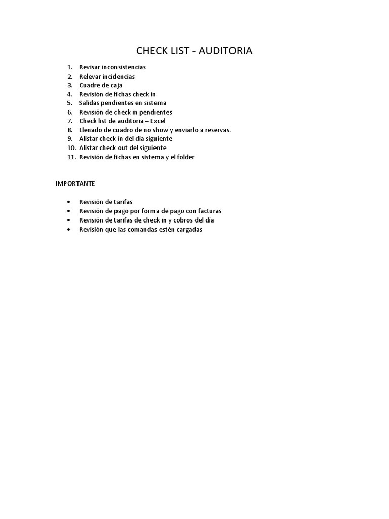 Check List Auditoria | PDF