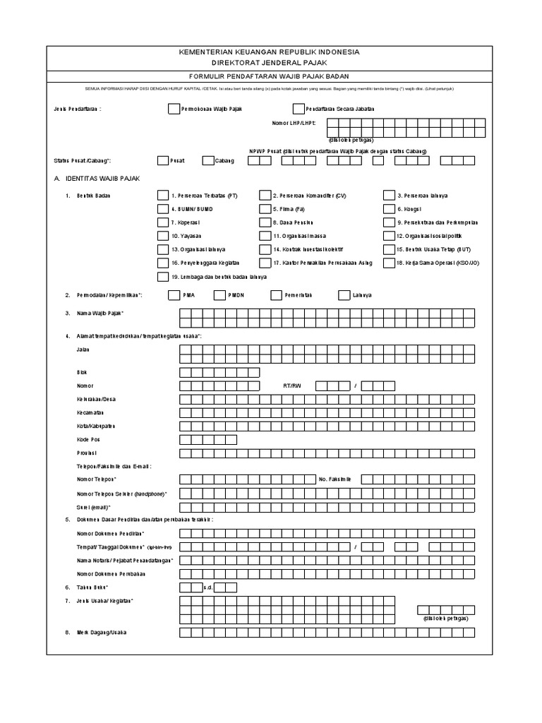 Formulir Pendaftaran WP Badan | PDF