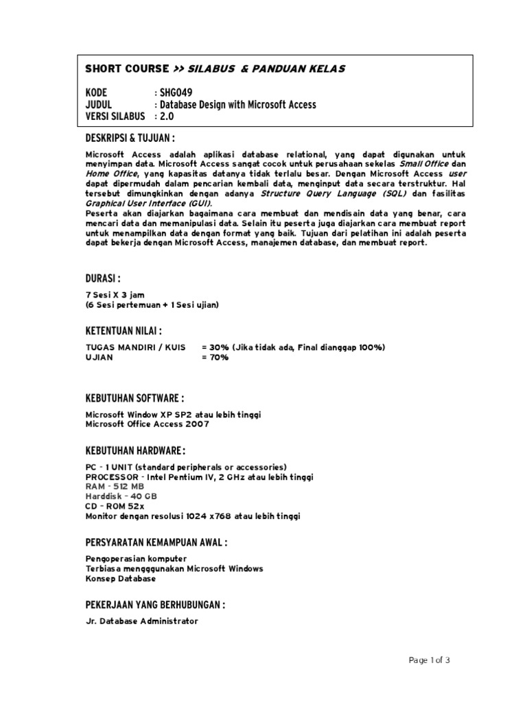Kursus Desain Database Access | PDF | Seni | Teknologi & Rekayasa