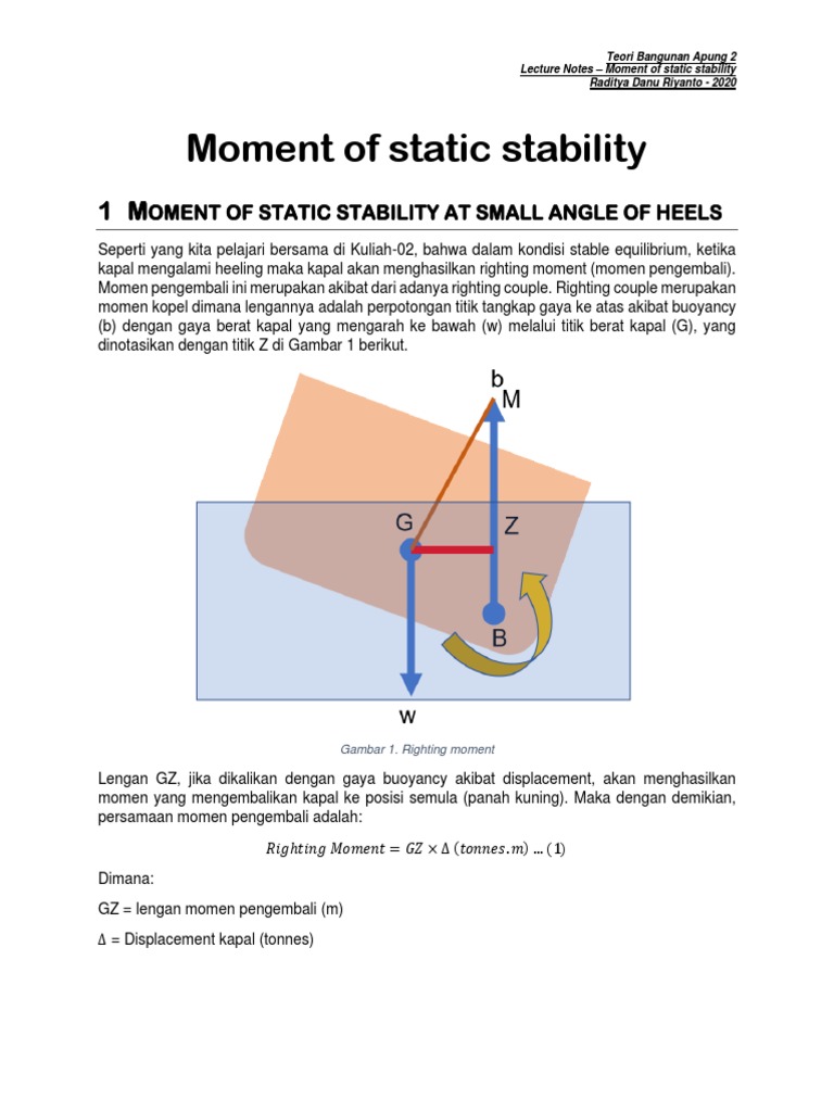 MOMENT OF STATIC STABILITY - Lecture Notes PDF | PDF