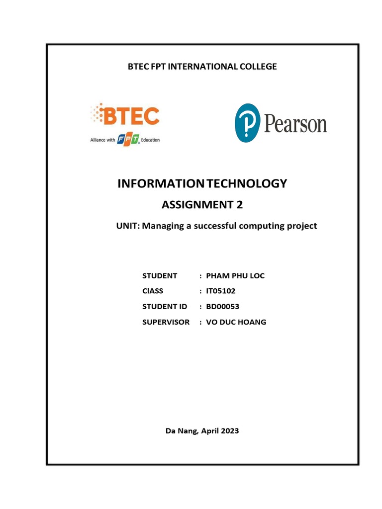Phamphulo It05102 Managing A Successful Computing Project Bd00053 Pdf Project Management