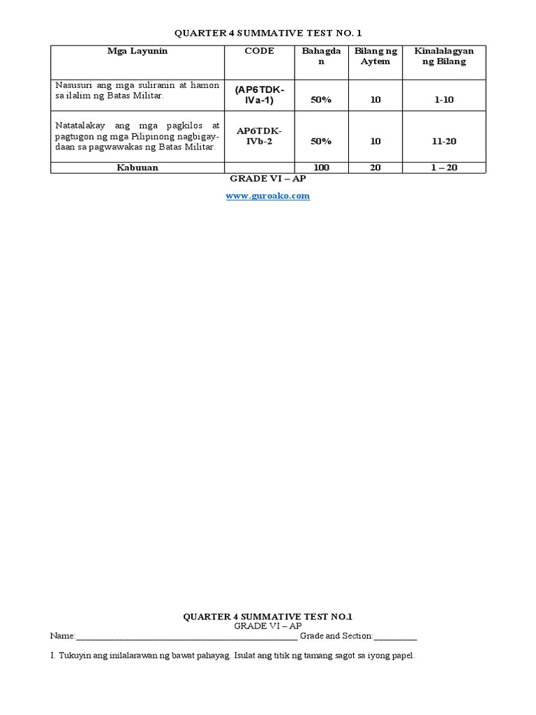 Q4 ST 1 GR.6 Ap With Tos | PDF