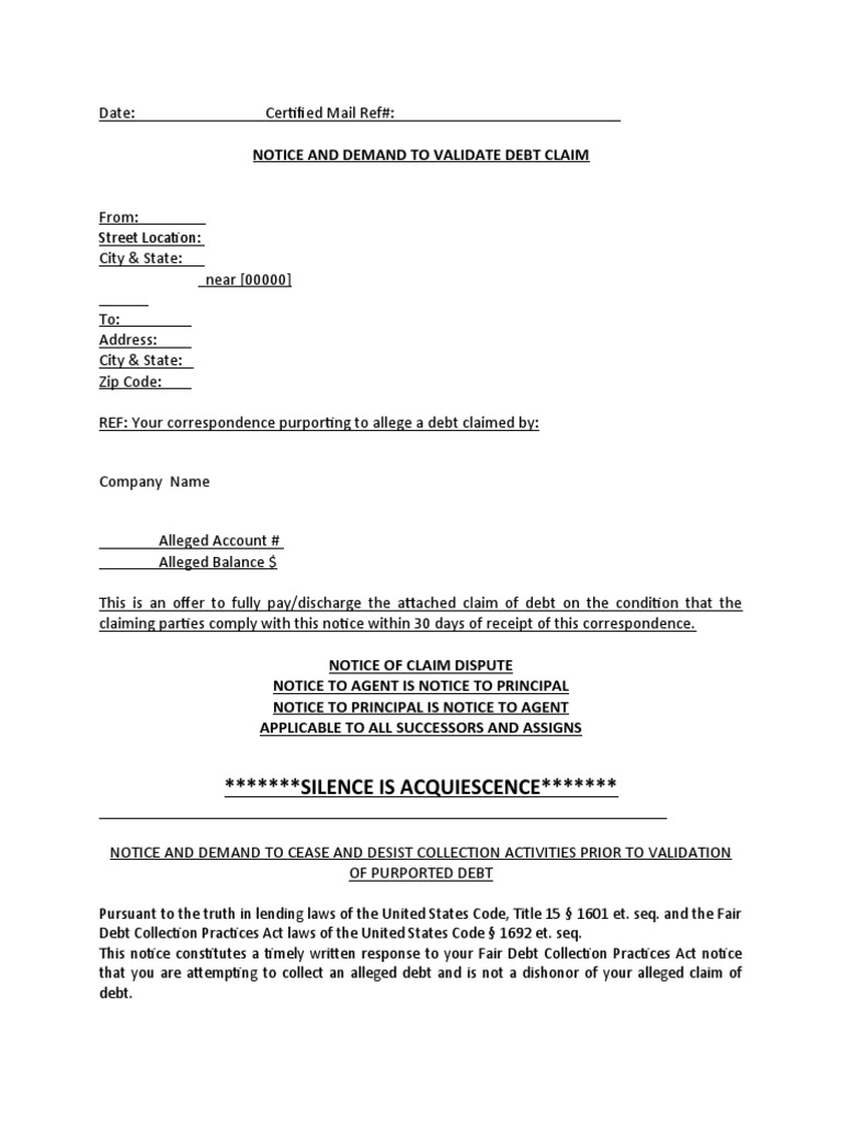 Validate Debt Claim Notice | PDF | Debt | Private Law