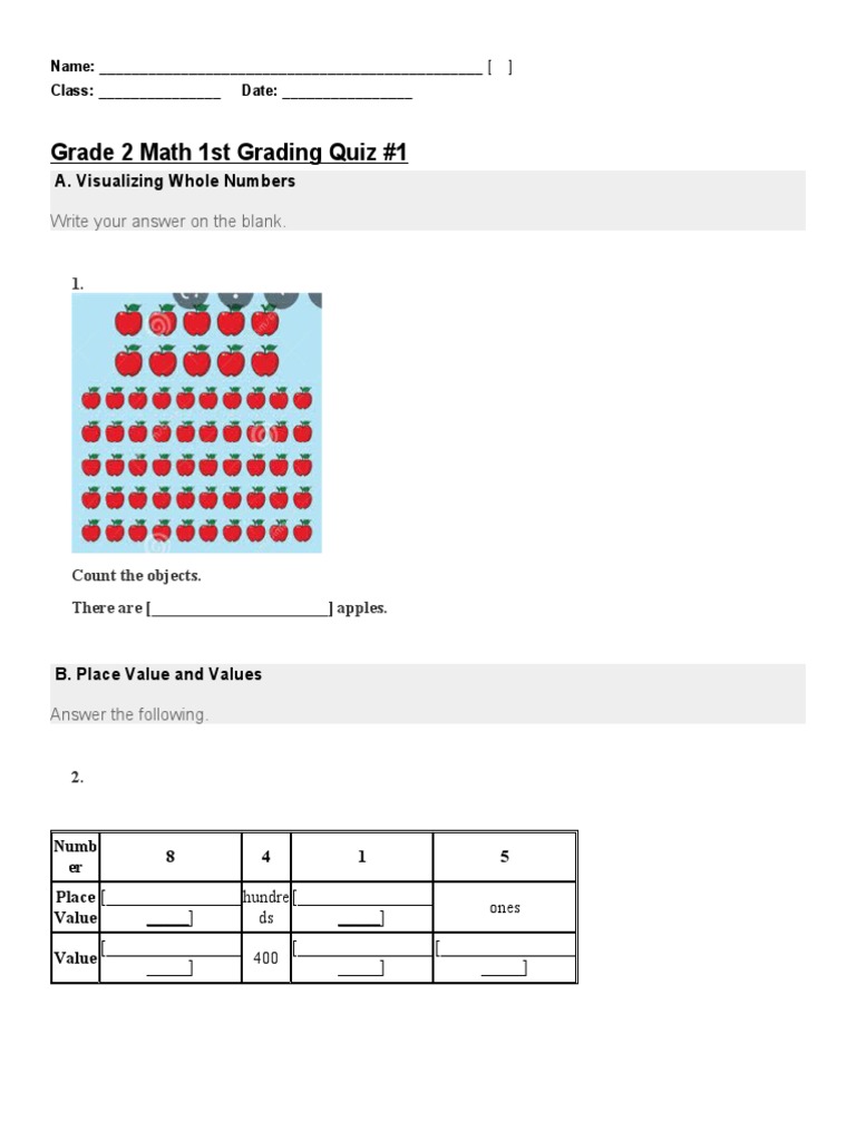 Grade 2 Quiz #1 | PDF