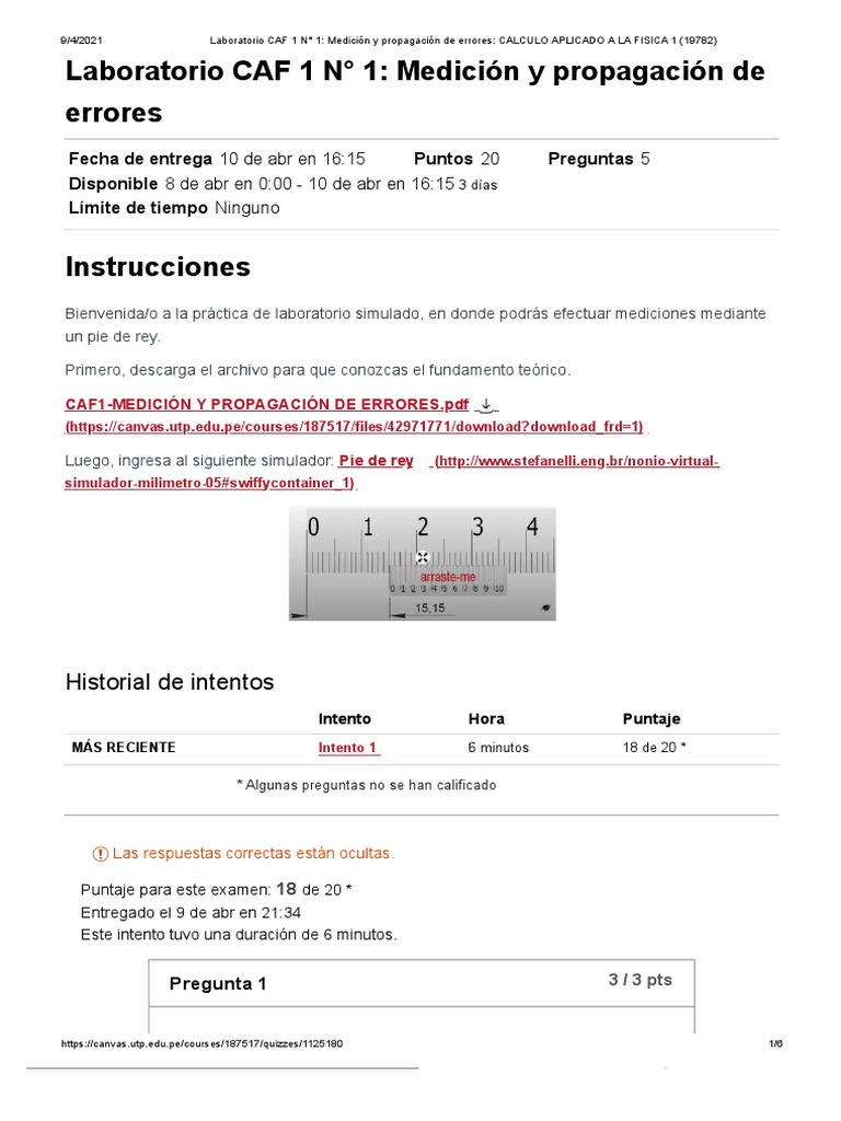 Laboratorio Caf 1 N 1 Medicion y Propagacion de Errores Calculo Aplicado A La Fisica 1 19782 ...