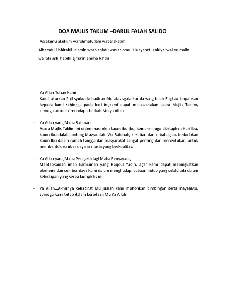 Doa Majlis Taklim | PDF