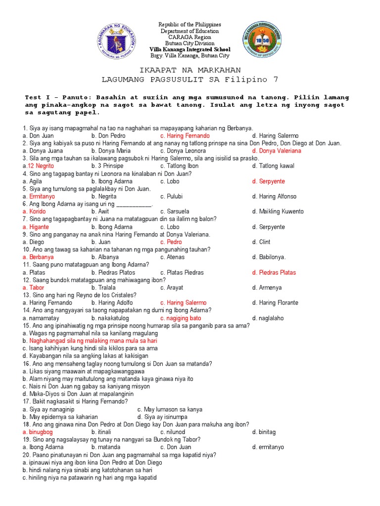 Summative Test Filipino 7 Matatag Toscanos