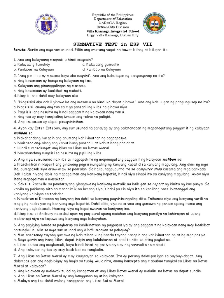 2nd-Quarter-Summative-Test-ESP7 | PDF
