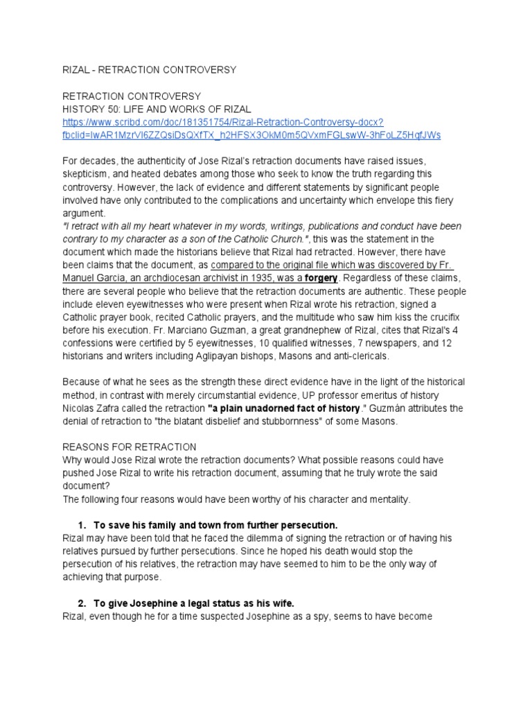 Retraction of Rizal | PDF