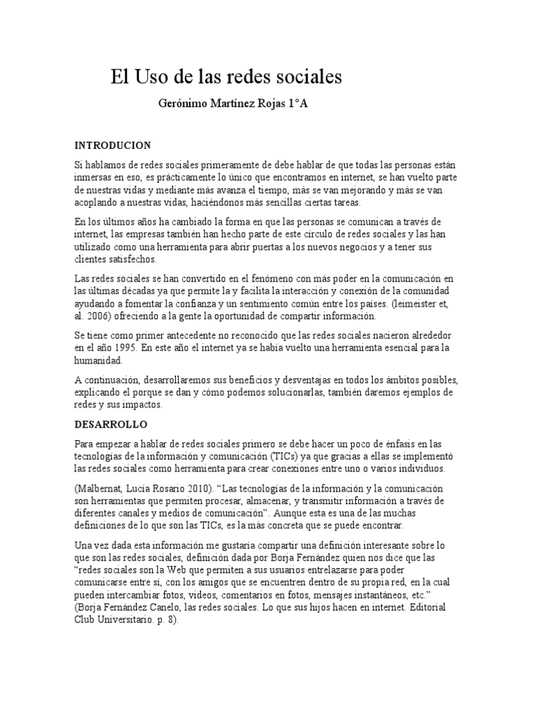 El Uso De Las Redes Sociales Pdf Servicio De Redes Sociales
