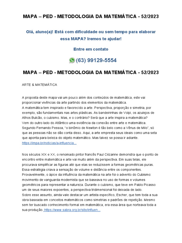 Mapa - Ped - Metodologia Da Matemática - 5220232 | PDF | Matemática ...