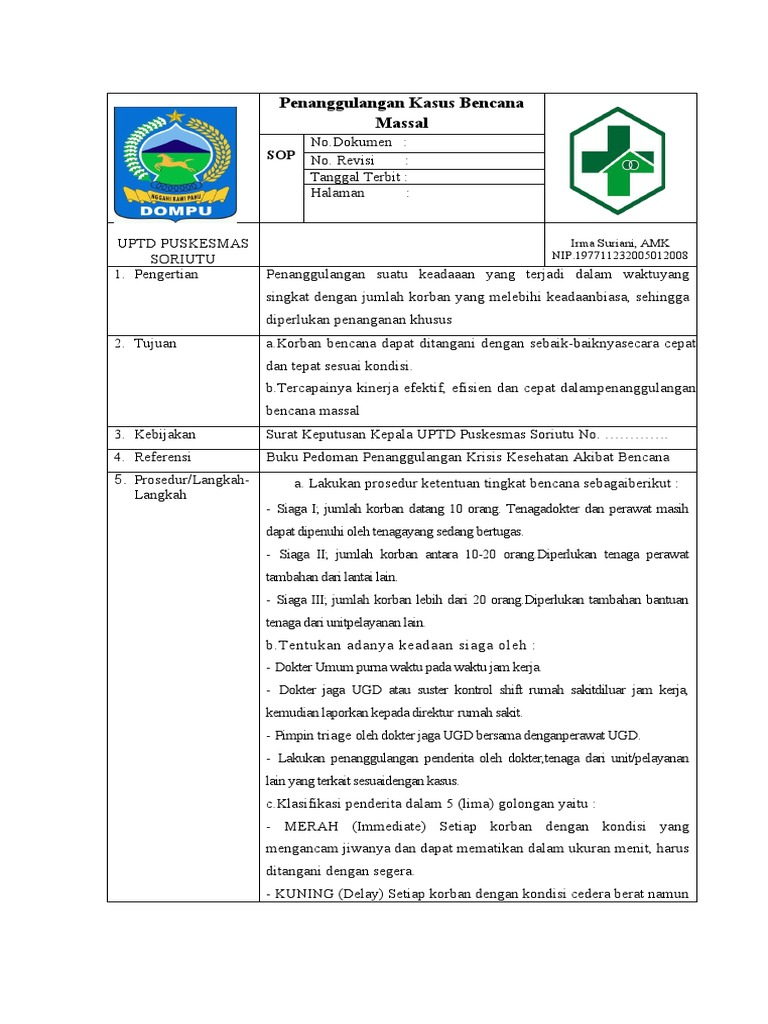 Prosedur Penanggulangan Bencana Massal | PDF