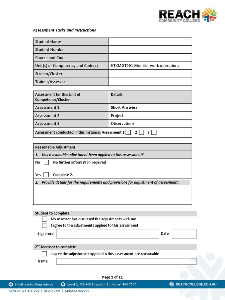 Assessment Tasks for SITXMGT001 Unit | PDF | Workflow | Competence ...