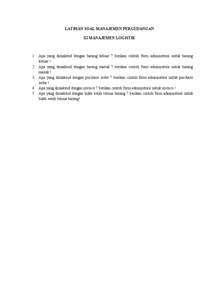 Latihan Soal Adm Pergudangan | PDF
