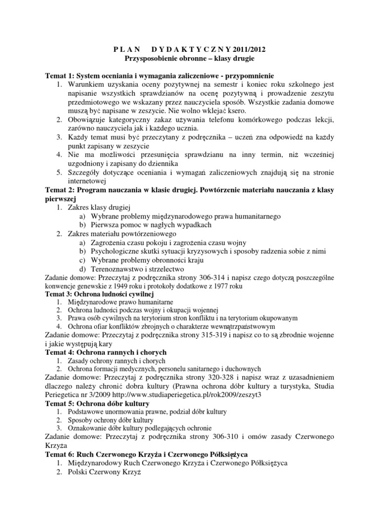 Plan Dydaktyczny PO - Klasy Drugie | PDF