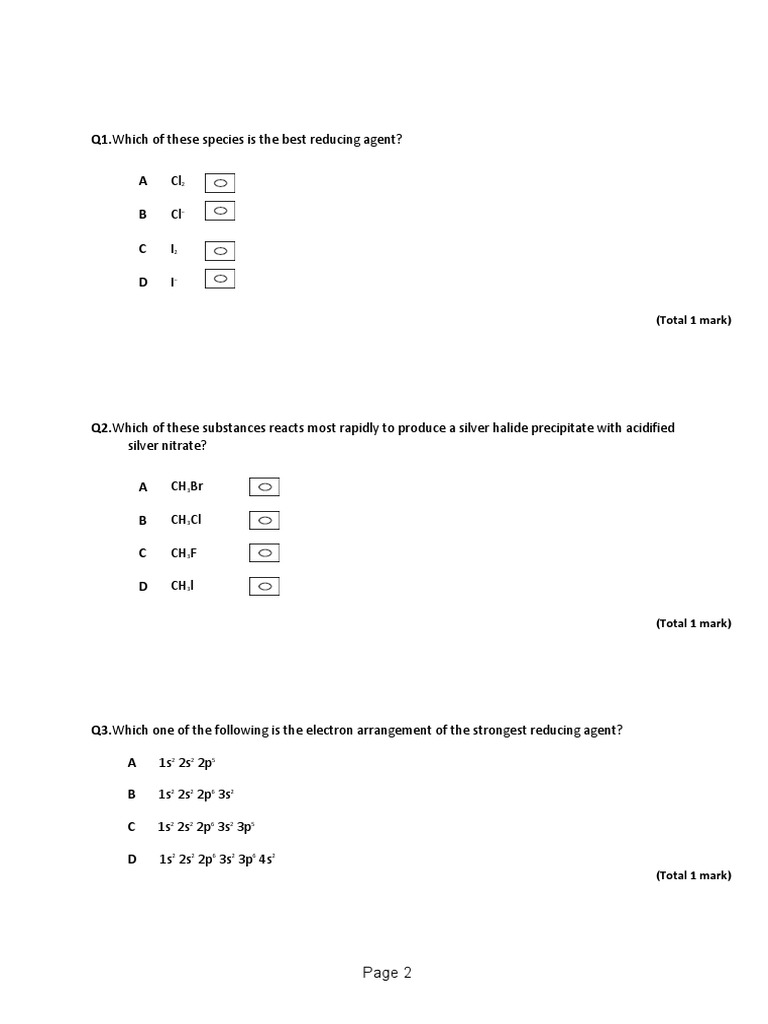 A Level Chemistry AQA Topic 2 Inorganic I Year 1 Group 7 Halogens_QP | PDF