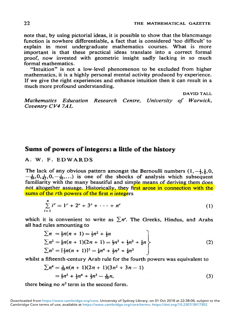 Sums of Powers of Integers A Little of The History | Download Free PDF | Matrix (Mathematics ...