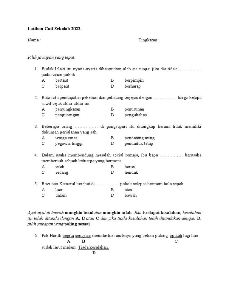 Latihan Cuti Sekolah Jun 2022 PDF | PDF