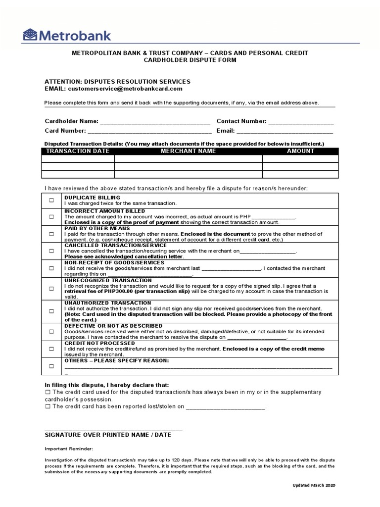 Afc New Dispute Form | PDF | Credit Card | Financial Services