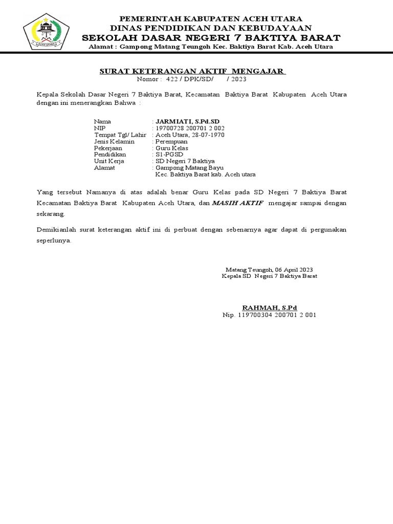 Surat Ket Aktif Mengajar | PDF