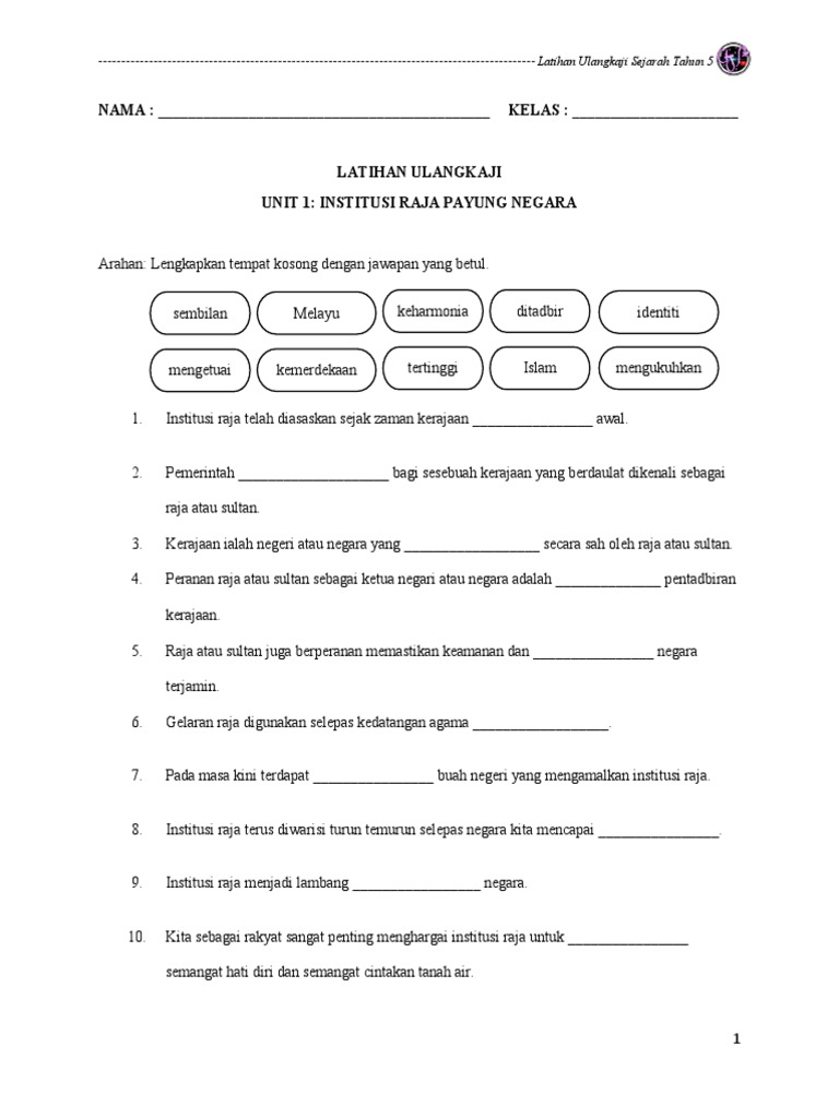 Latihan Ulangkaji Sejarah Unit 1 | PDF