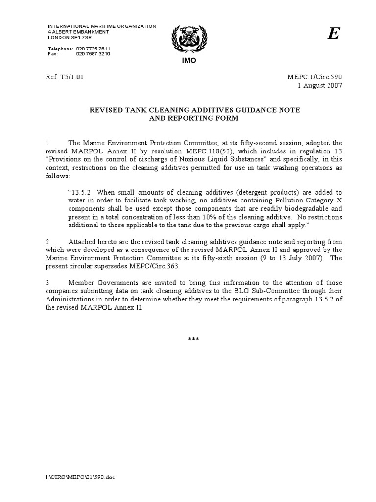 MEPC.1-Circ.590-Cleaning Additive Guidance | PDF
