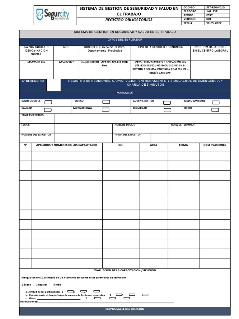 Registro de Charla de 5 Minutos | PDF