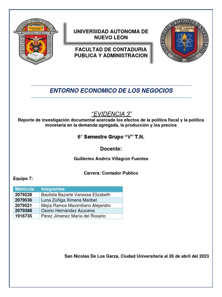 Ev3 - Reporte de Investigacion - Eq7 - Entorno Economico | PDF | La política fiscal | La ...