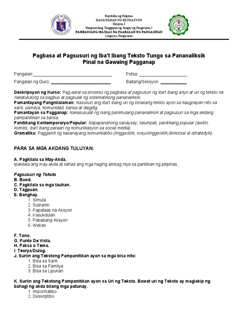 Pormat-Sa-Pagsusuri-Ng-Akdang-Tuluyan 4 | PDF