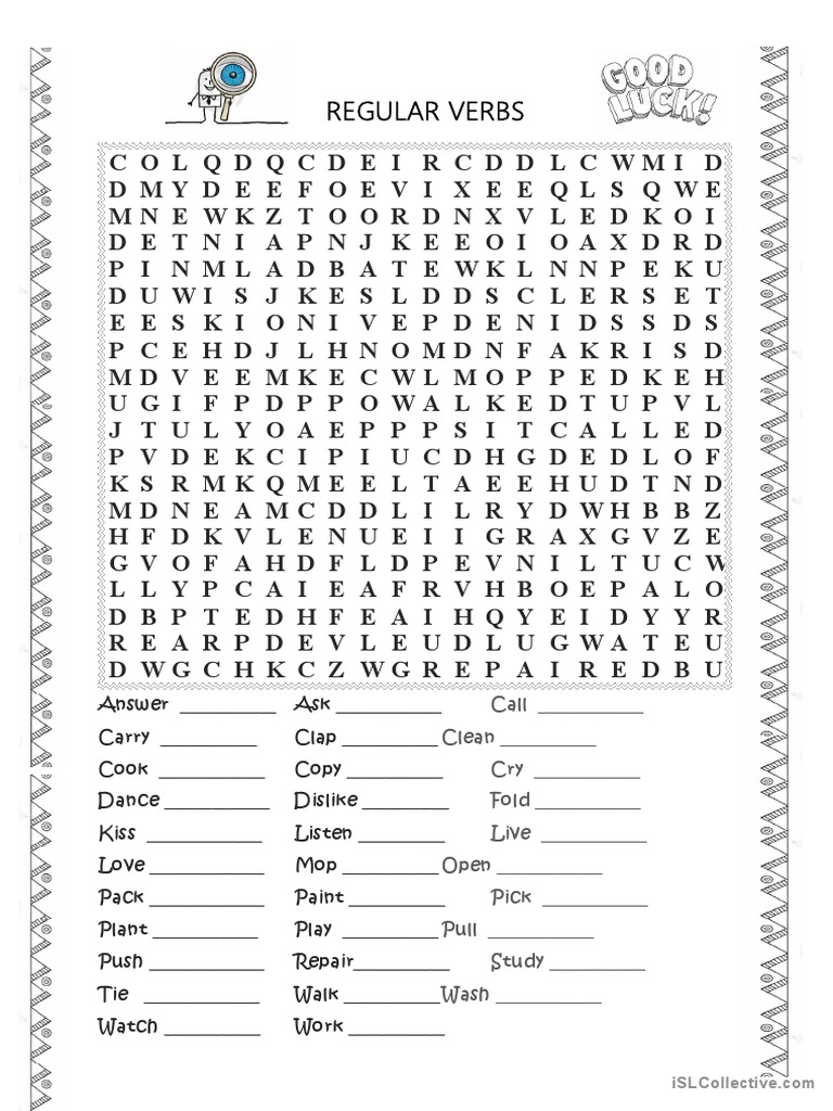 Regular Verbs Wordsearch (Past Tense Form) PDF | PDF